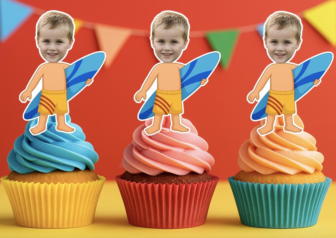 Custom Surfer Cupcake Toppers: Personalized Luau Beach Party - Etsy