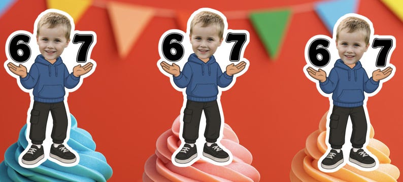 NEW DESIGN Gen Z Alpha 6-7 Face Cupcake Toppers Viral Meme Birthday ...