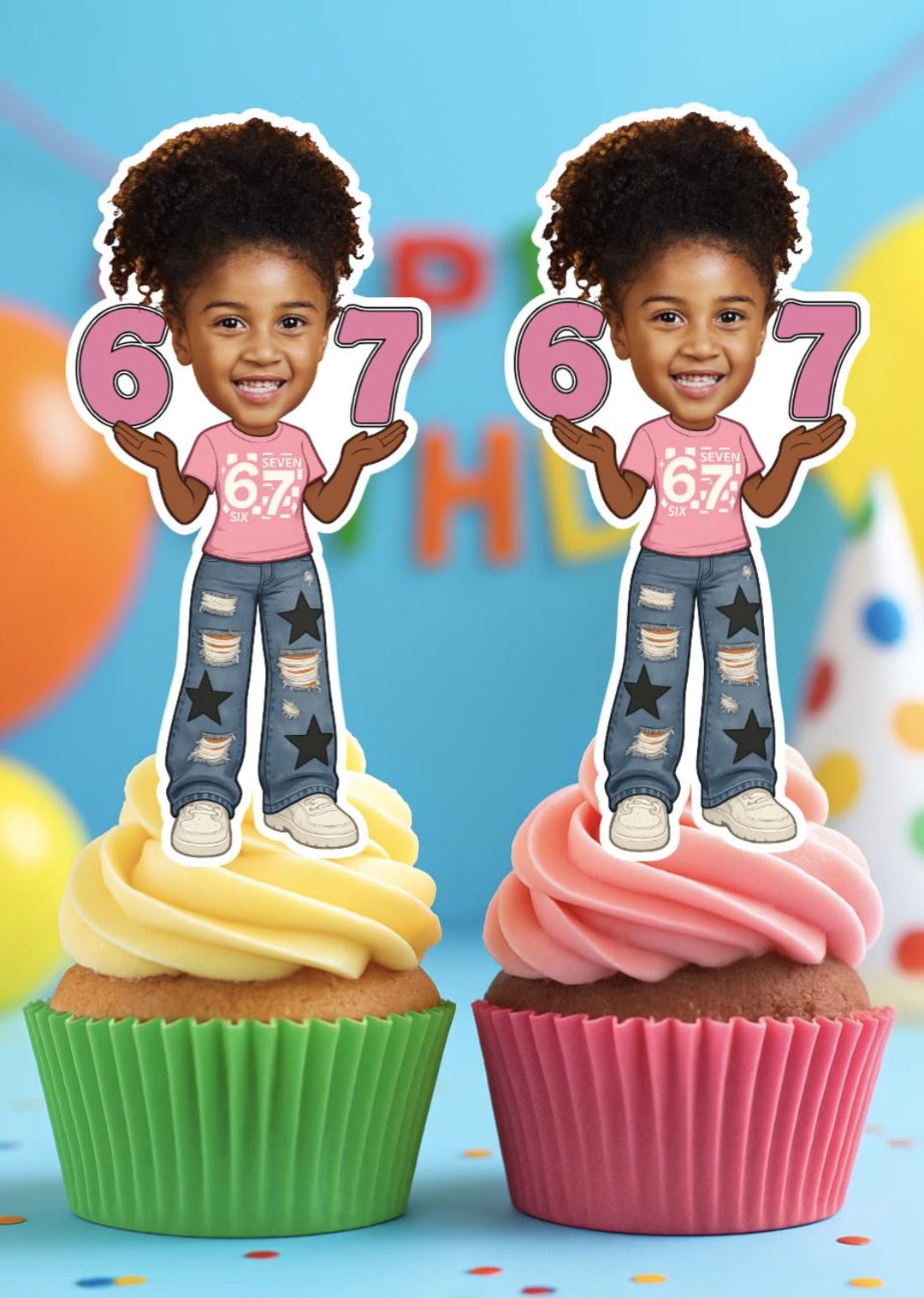 Gen Z Alpha 6-7 Face Cupcake Toppers Viral Meme Birthday Theme Funny ...