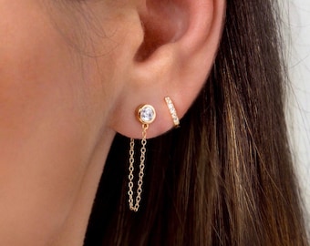 Diamond Stud Chain Earrings - Etsy