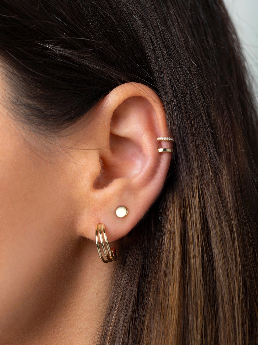 Double Band Ear Cuff - Gold Ear Cuff - Pave Ear Cuff - Dainty Cz Ear ...