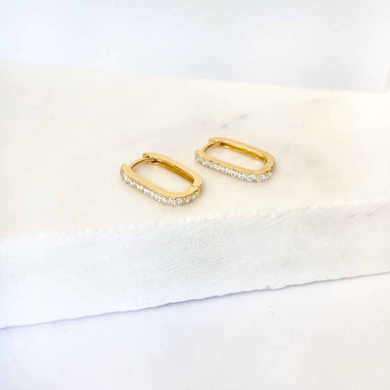 Dainty Oblong Rectangle Hoops Sterling Silver Hoops Cz - Etsy