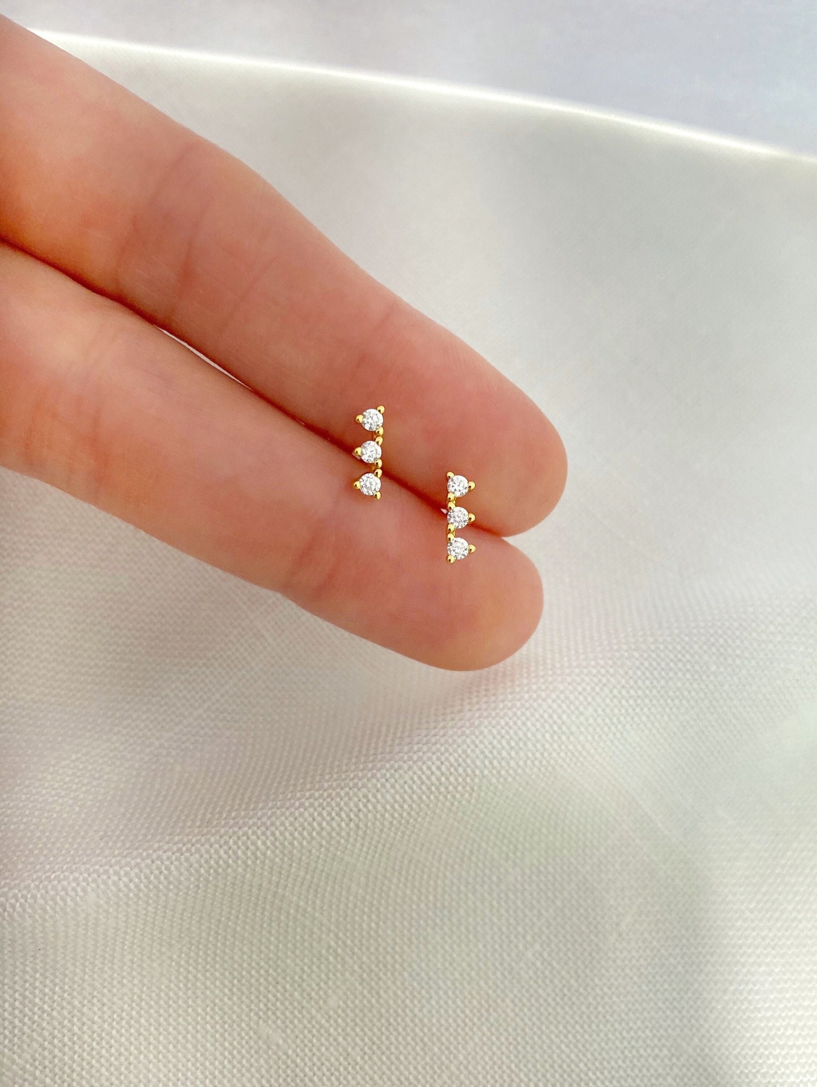 Tiny Three Dot Studs Dainty Sterling Silver Studs Tiny - Etsy