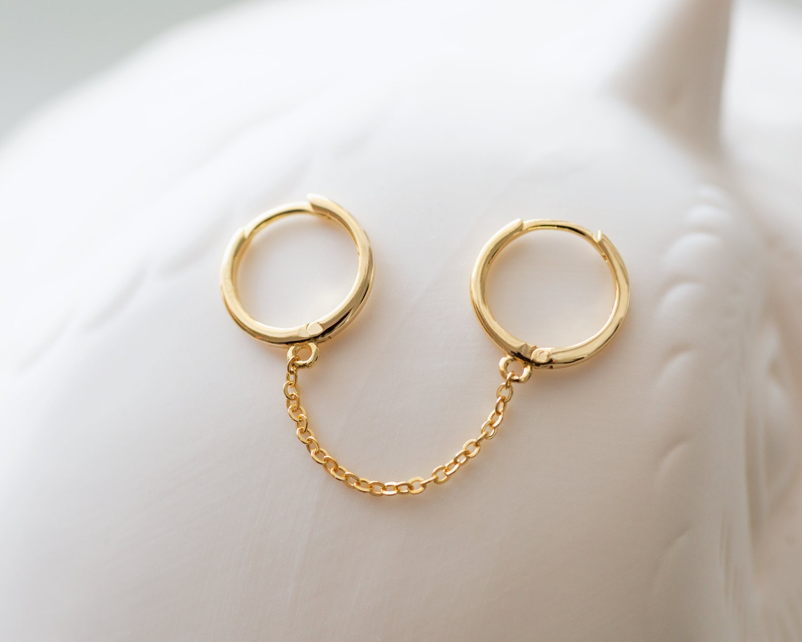 Double Hoop Earring With Chain Gold Chain Hoops Chain Hoop - Etsy