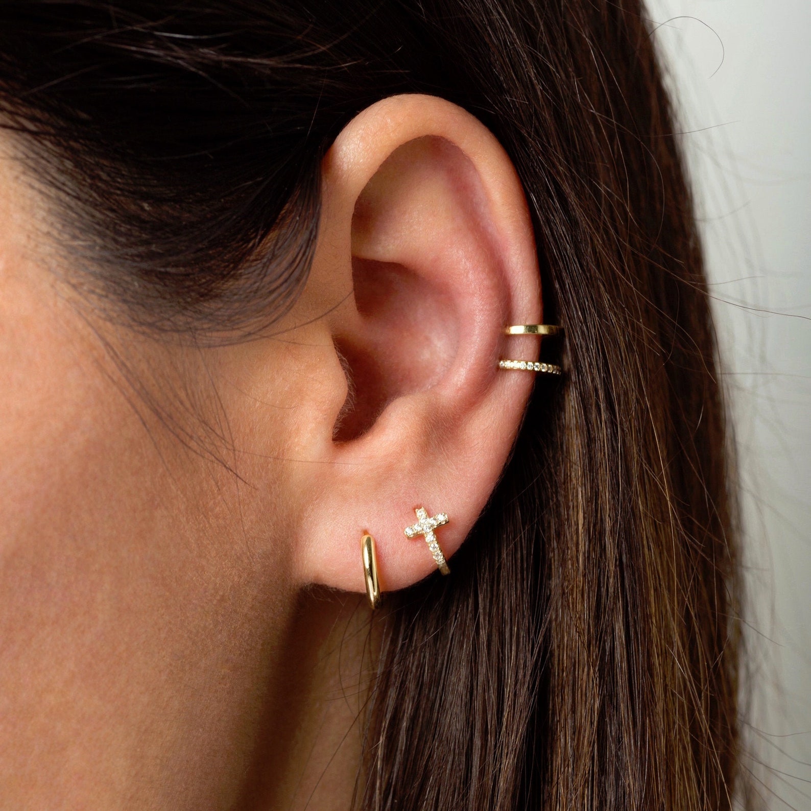 Double Band Ear Cuff - Gold Ear Cuff - Pave Ear Cuff - Dainty Cz Ear ...
