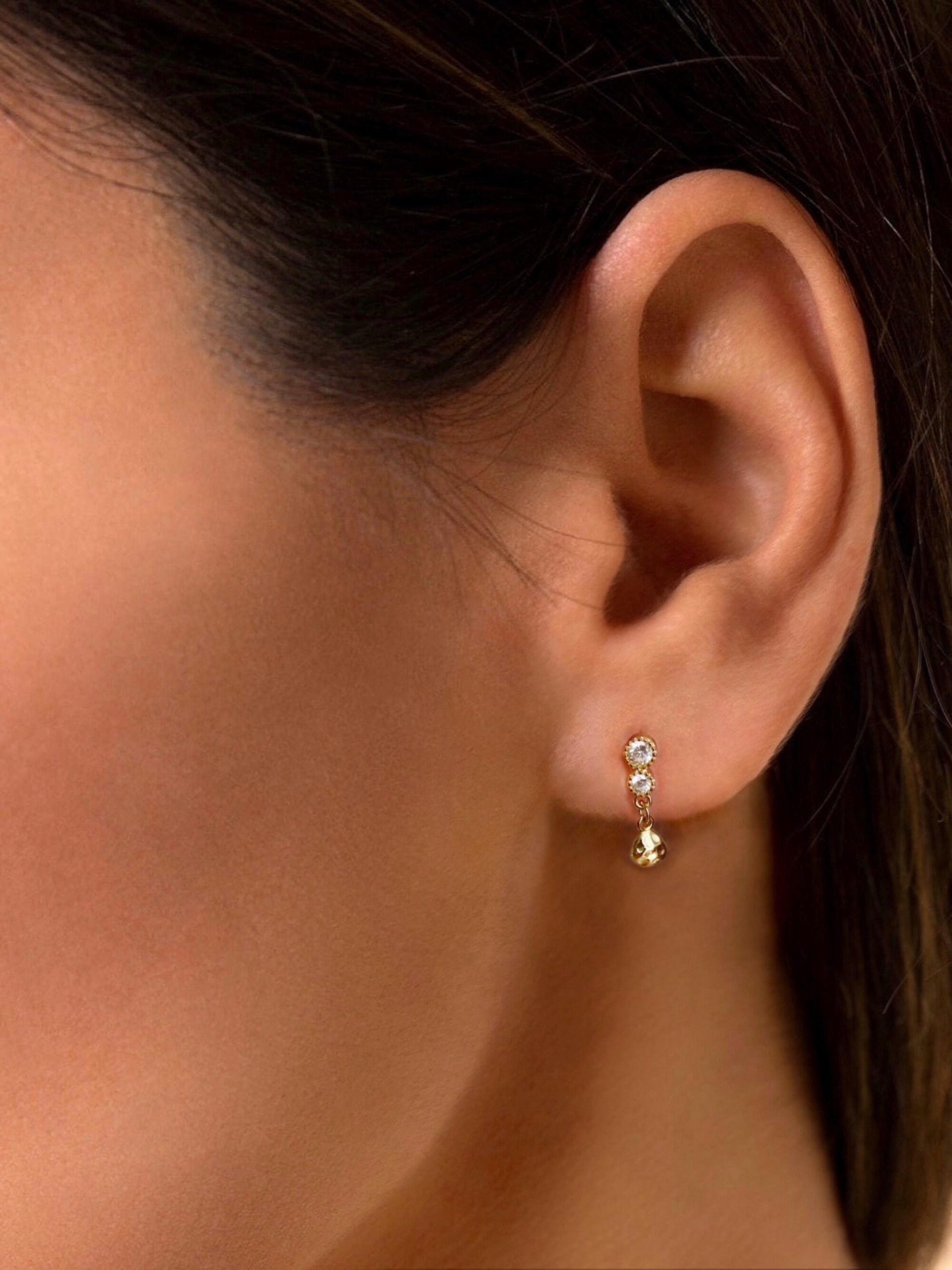 Dainty Drop Stud Earrings Small CZ Studs Gold Tiny Gold - Etsy