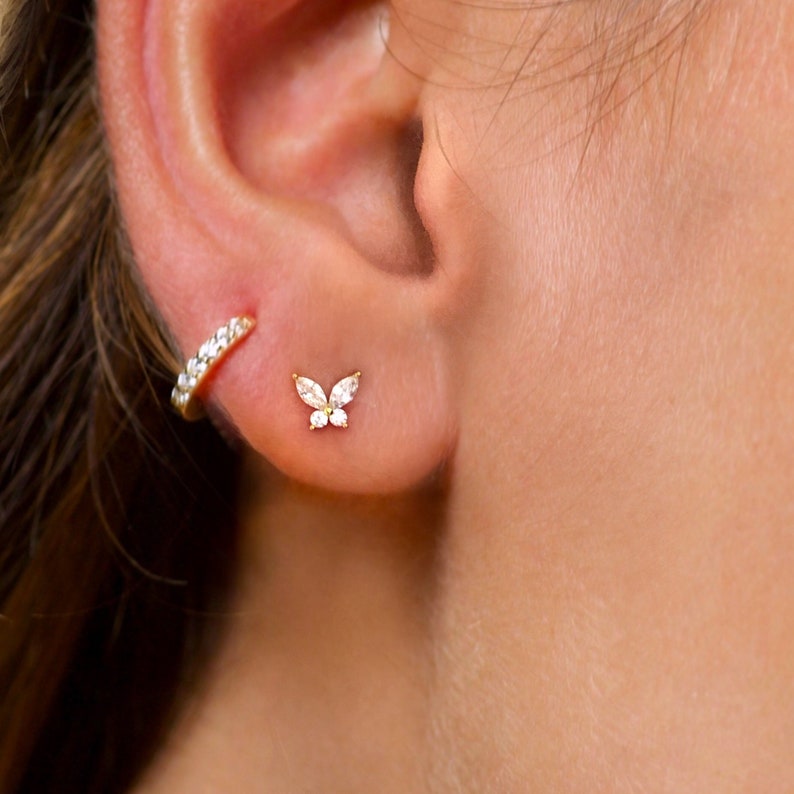 Butterfly Stud Earrings in Sterling Silver - Tiny CZ Butterfly Earrings ...