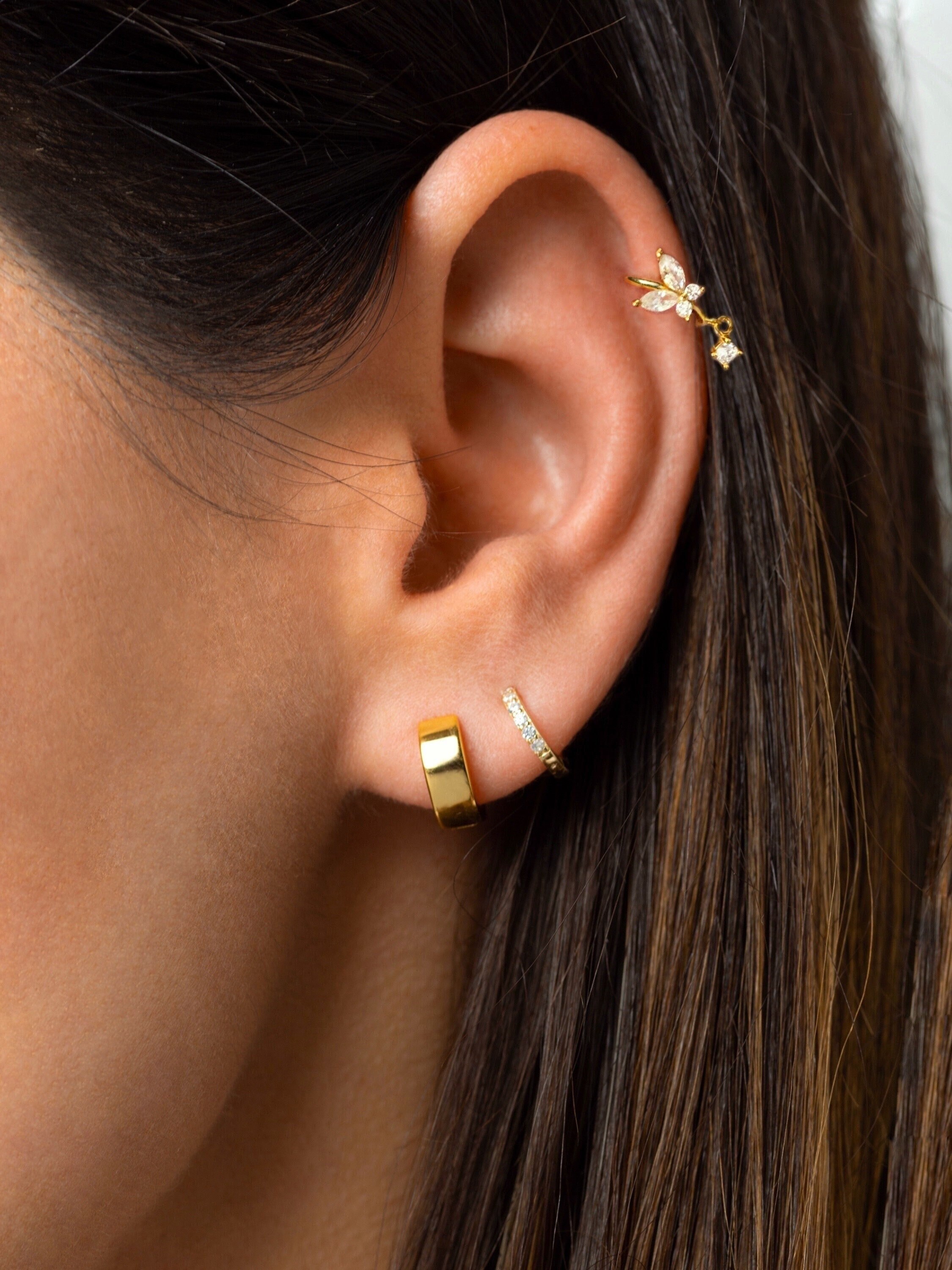 Tiny Butterfly Huggie Hoop Earrings With Dangling Charm - Sterling ...