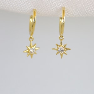 Dainty Sterling Silver Star Hoop Earrings - Tiny Star Hoop Earrings - Gold Star Hoops - Star ...