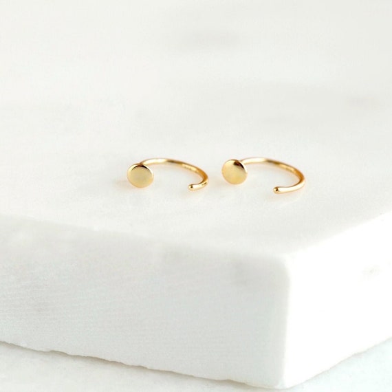 Open hoop earrings in sterling silver Ear huggies Gold | Etsy