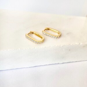Dainty Oblong Rectangle Hoops - Sterling Silver Hoops - Cz Huggie Hoop ...