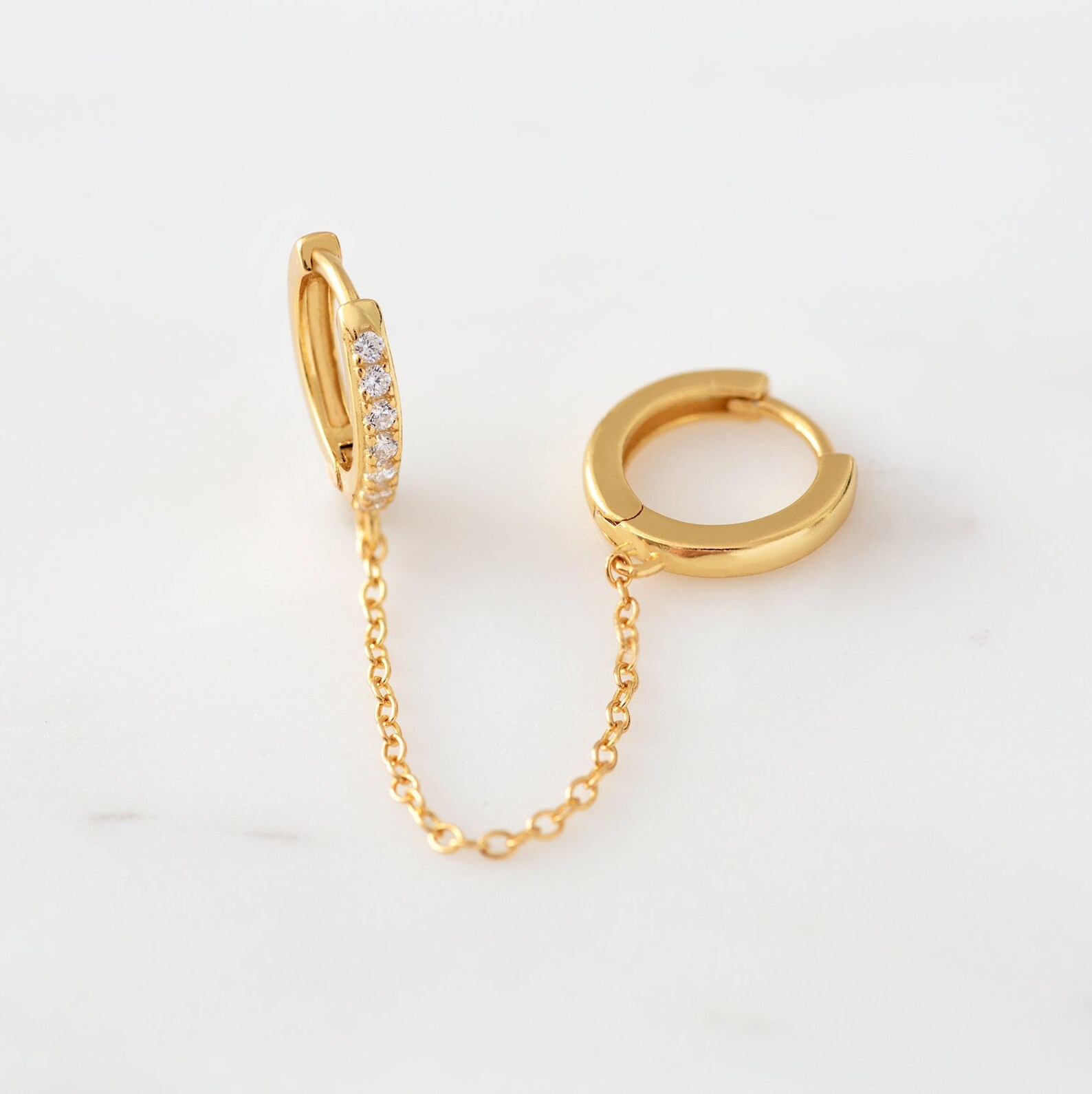 Double Hoop Earring With Chain Gold Chain Hoops Chain Hoop - Etsy