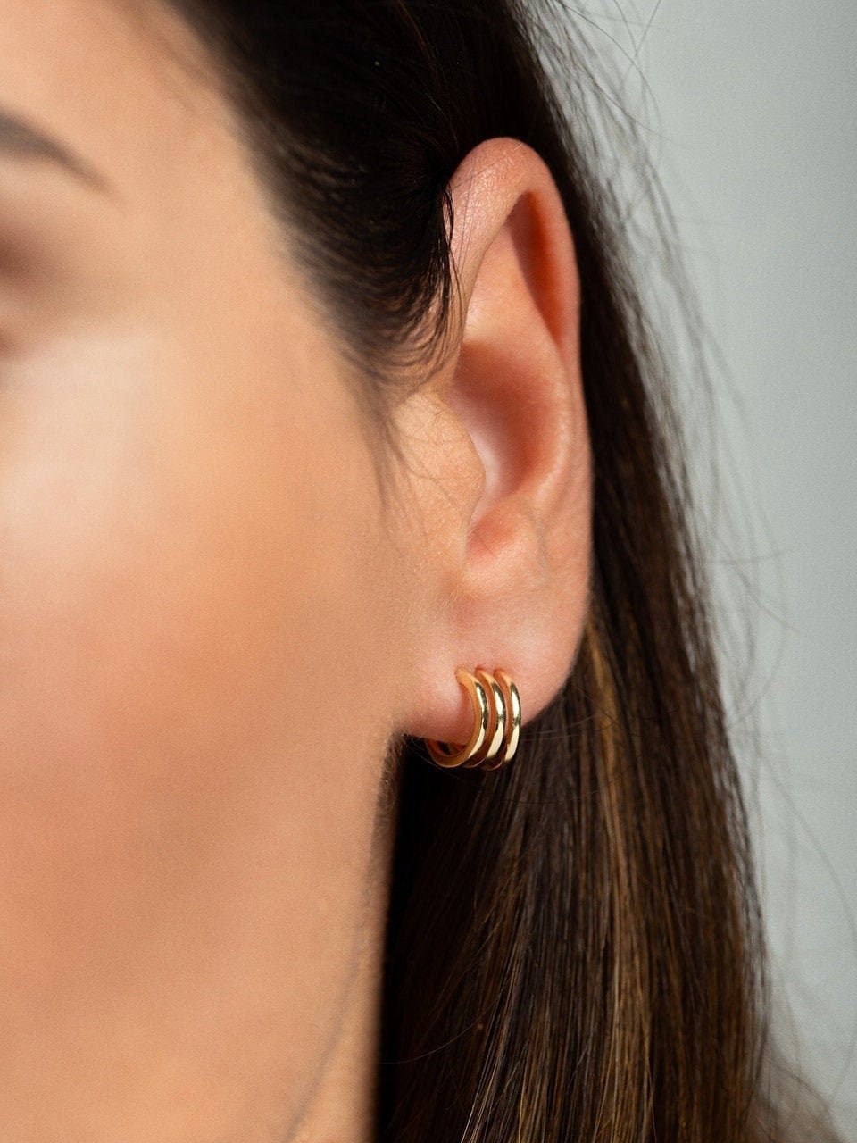 Triple Hoop Earrings Gold Huggie Earrings Mini Creolen - Etsy