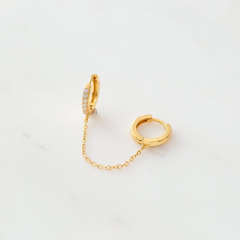 Double Hoop Earring With Chain Gold Chain Hoops Chain Hoop - Etsy