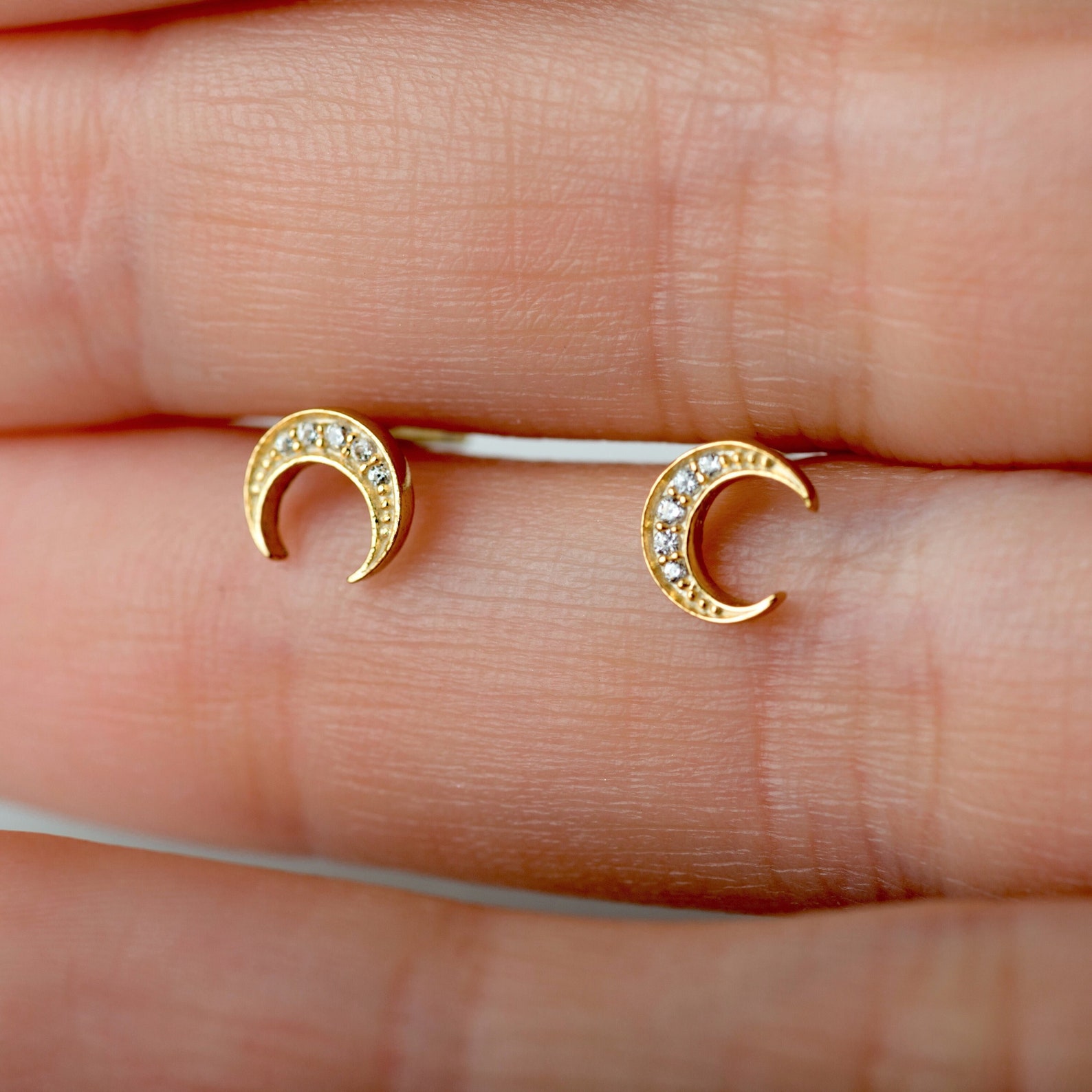 Tiny Moon Stud Earrings Tiny Gold Studs Moon Earrings - Etsy