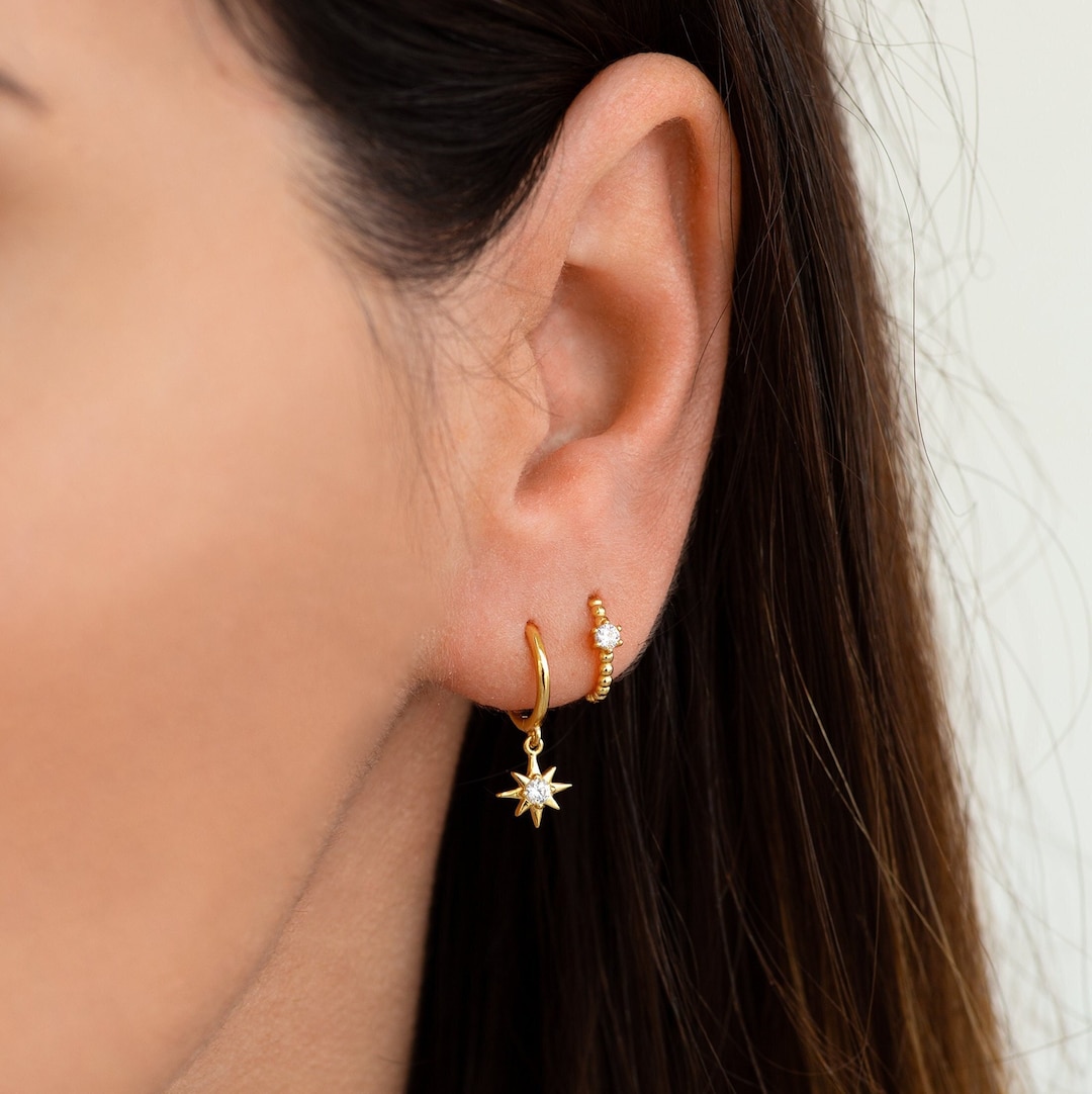 Dainty Sterling Silver Star Hoop Earrings - Tiny Star Hoop Earrings - Gold Star Hoops - Star ...