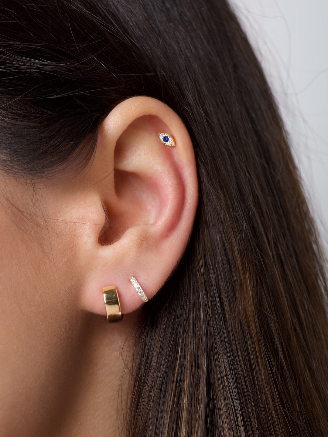 Tiny Evil Eye Stud Earrings - Evil Eye Sterling Silver Studs - Tiny Gold Studs - Minimalist Gold ...