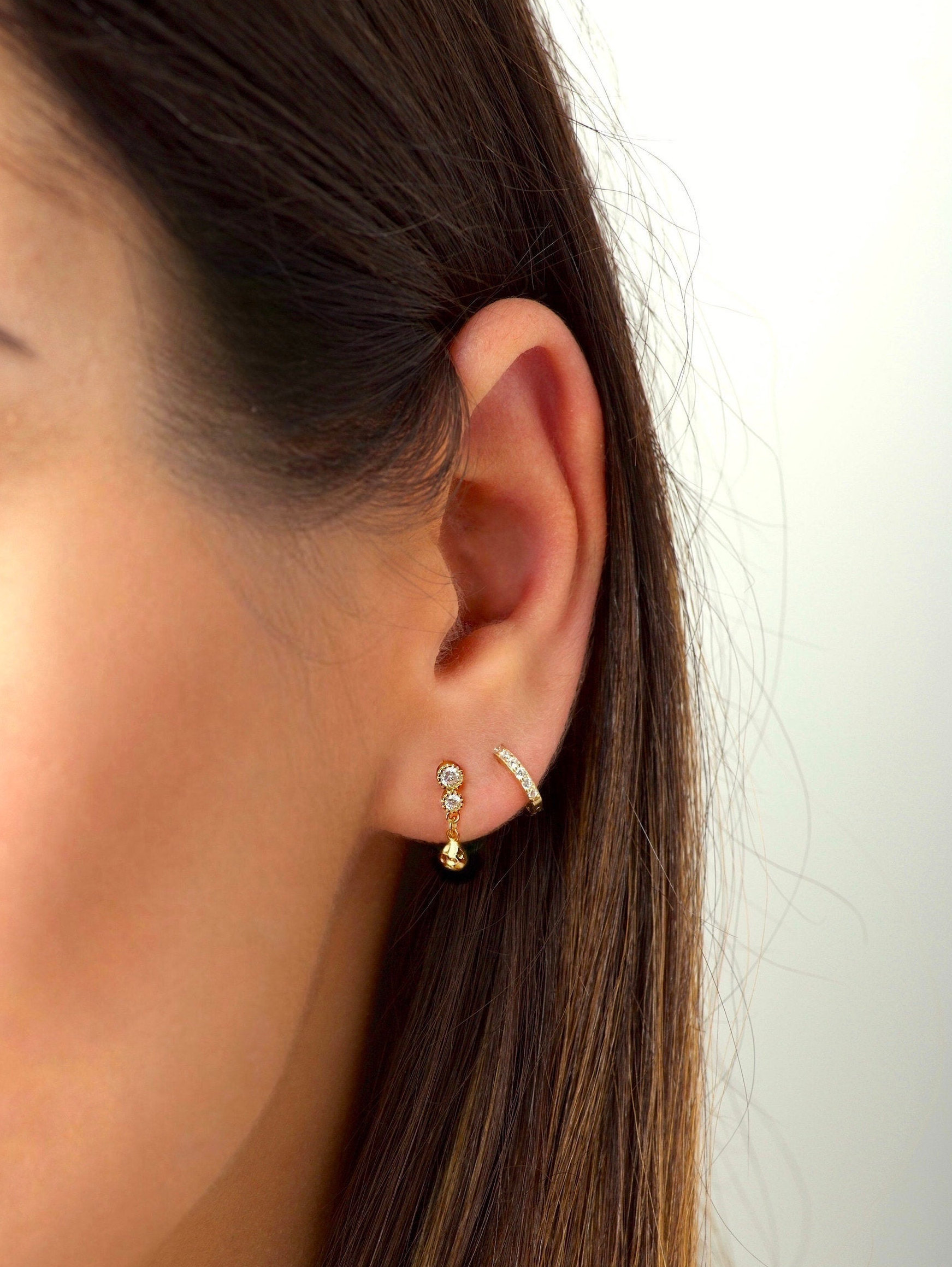 Dainty Drop Stud Earrings - Small CZ Studs Gold - Tiny Gold Studs ...