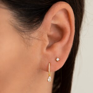 Tiny Black Stone Studs - Tiny Cz Gold Studs - Dainty Studs - 925 ...