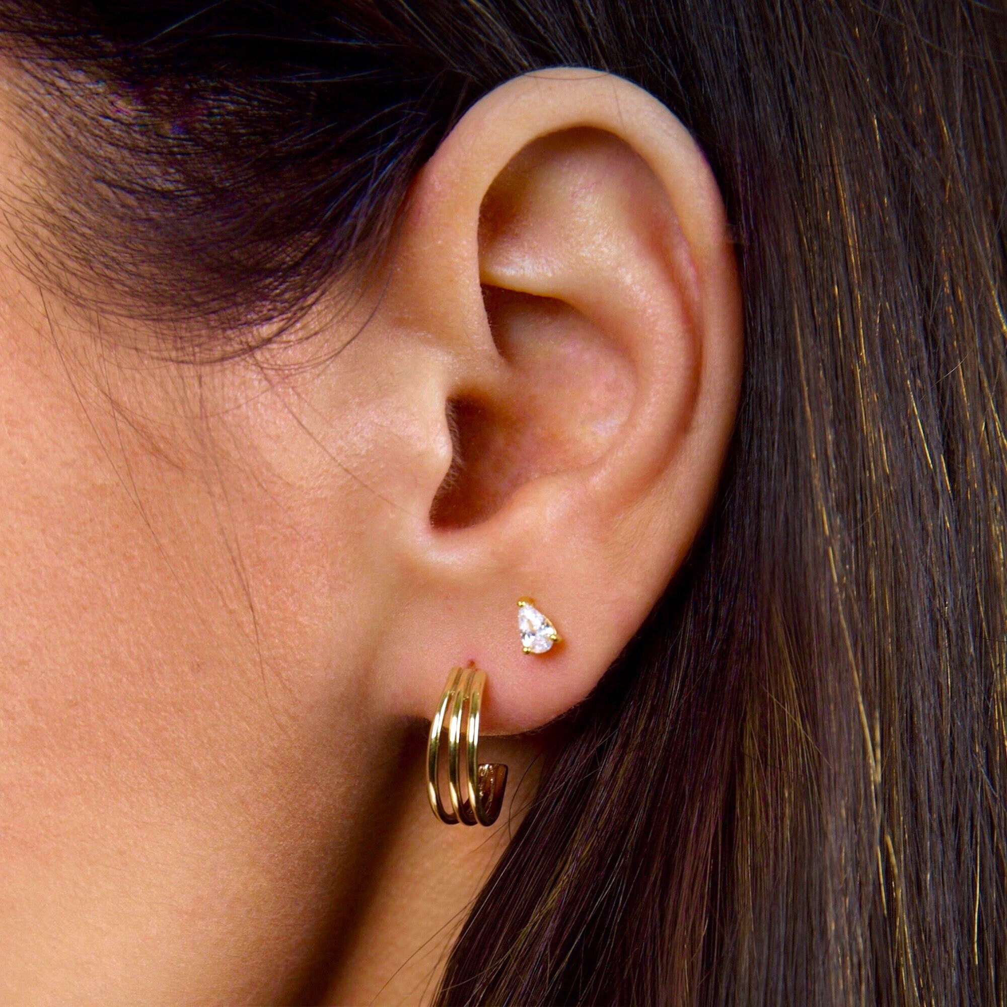 Triple band hoop earrings Small hoop earrings Mini hoop | Etsy