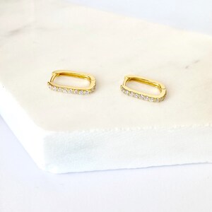 Dainty Oblong Rectangle Hoops - Sterling Silver Hoops - Cz Huggie Hoop ...