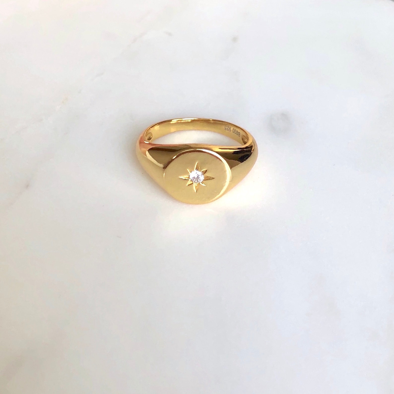 Polaris Signet Ring - Star Signet Ring - Dainty Signet Ring - Gold ...