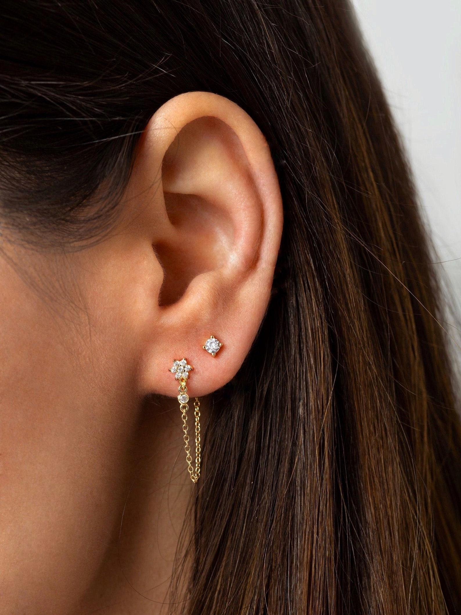 Gold Chain Earrings - Flower Chain Earrings - Gold Chain Studs - Tiny ...
