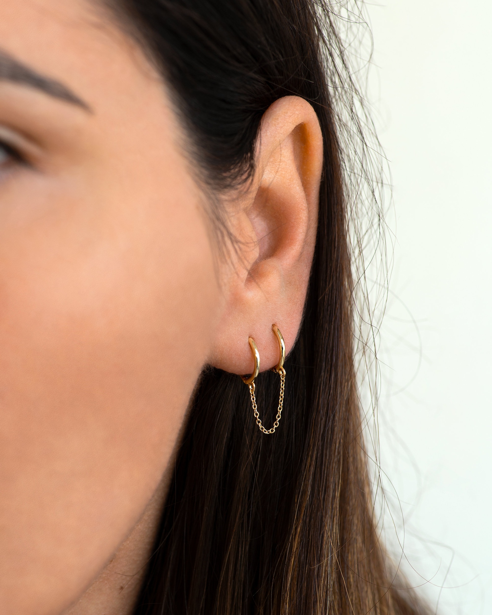 Double Hoop Earring With Chain Gold Chain Hoops Chain Hoop | Etsy