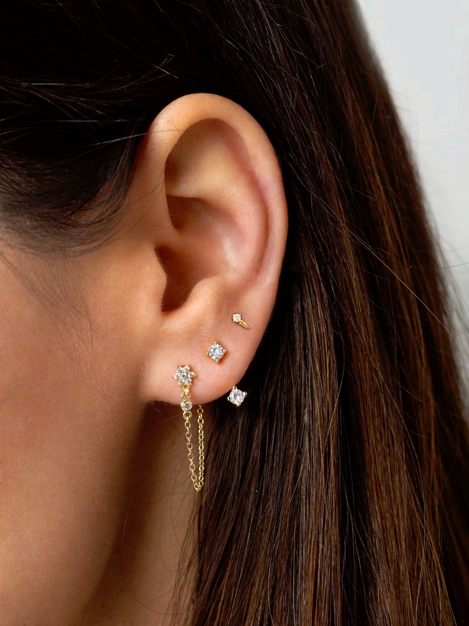 Gold Chain Earrings Flower Chain Earrings Gold Chain Studs - Etsy