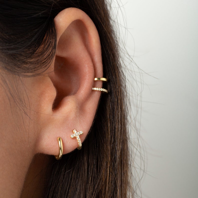Gold Cross Earrings - Cross Hoop Earrings - Huggie Earrings - Tiny ...