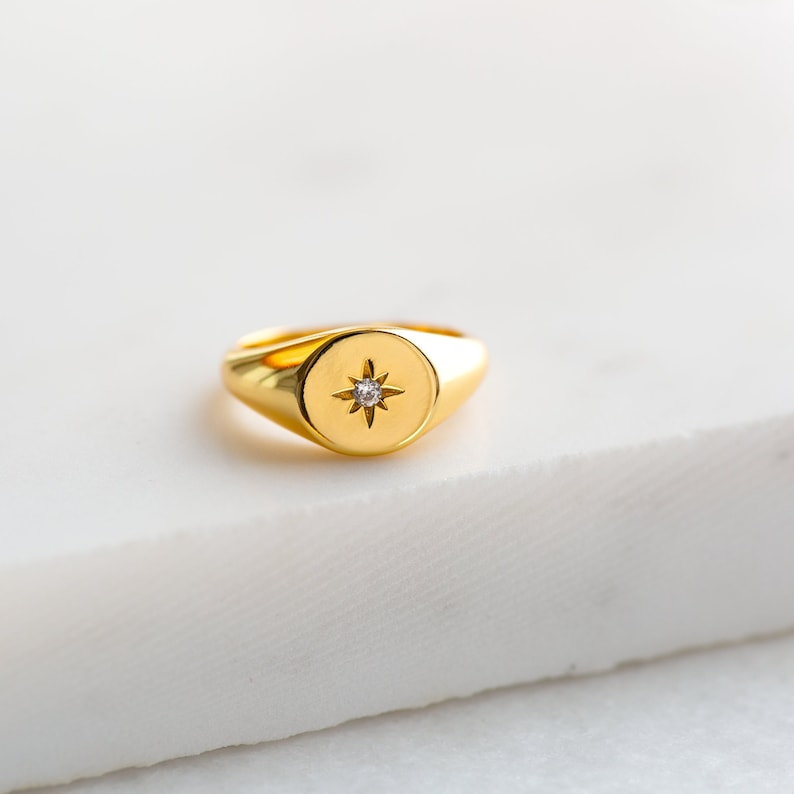 Polaris Signet Ring - Star Signet Ring - Dainty Signet Ring - Gold ...