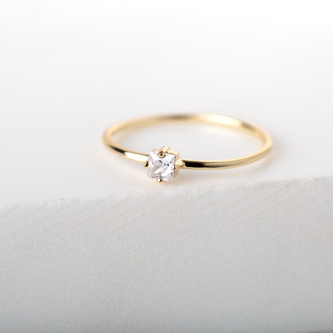 Dainty Engagement Ring - Dainty Ring - Sterling Silver Ring - Thin Gold ...