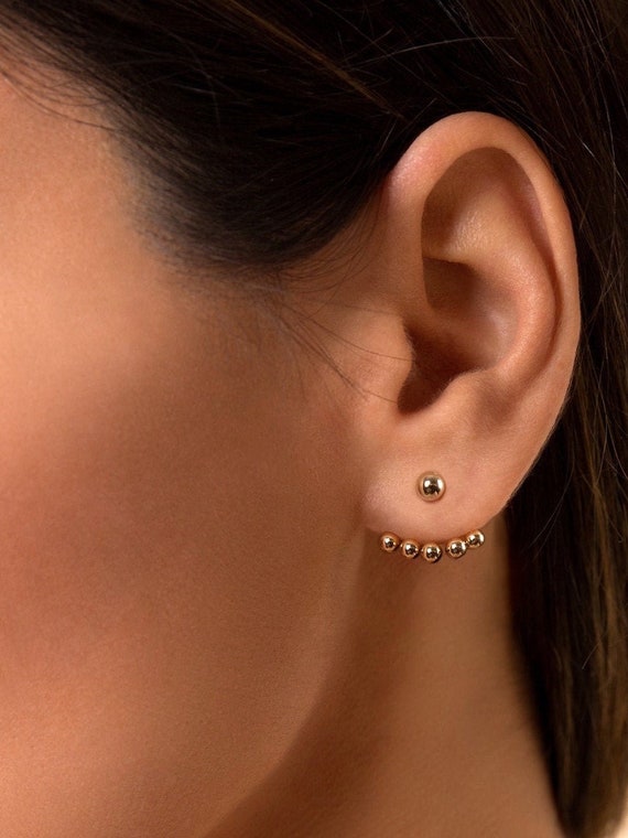 Ball ear jacket Bead ear jacket Ball gold ear jacket Ear | Etsy