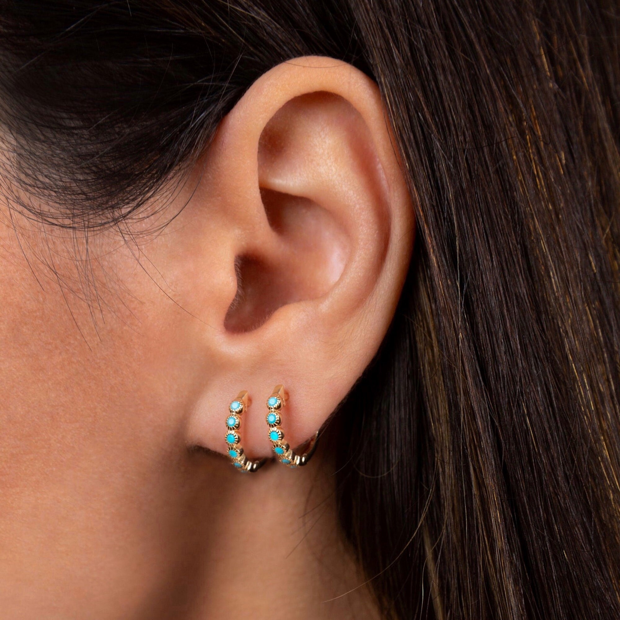 Turquoise hoop earrings Small hoop earrings Gold hoop | Etsy