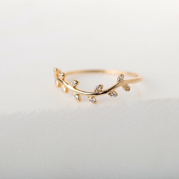 Gold Leaf Ring Leaves Ring Minimalist Ring Stacking Ring - Etsy