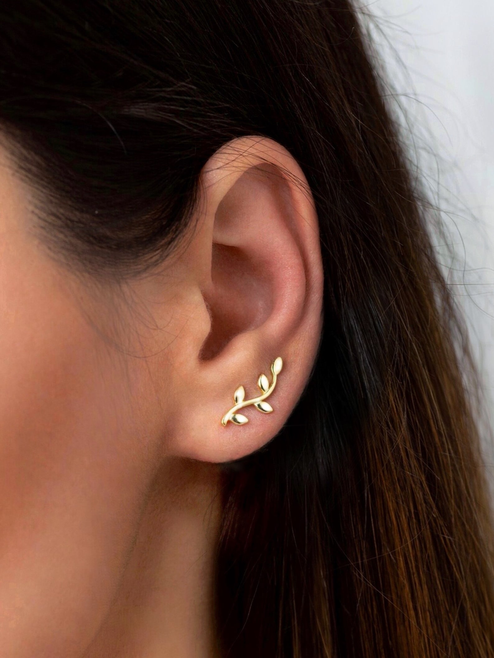 Gold Leaves Ear Climber Silver Leaf Ear Climber Dainty Ear - Etsy