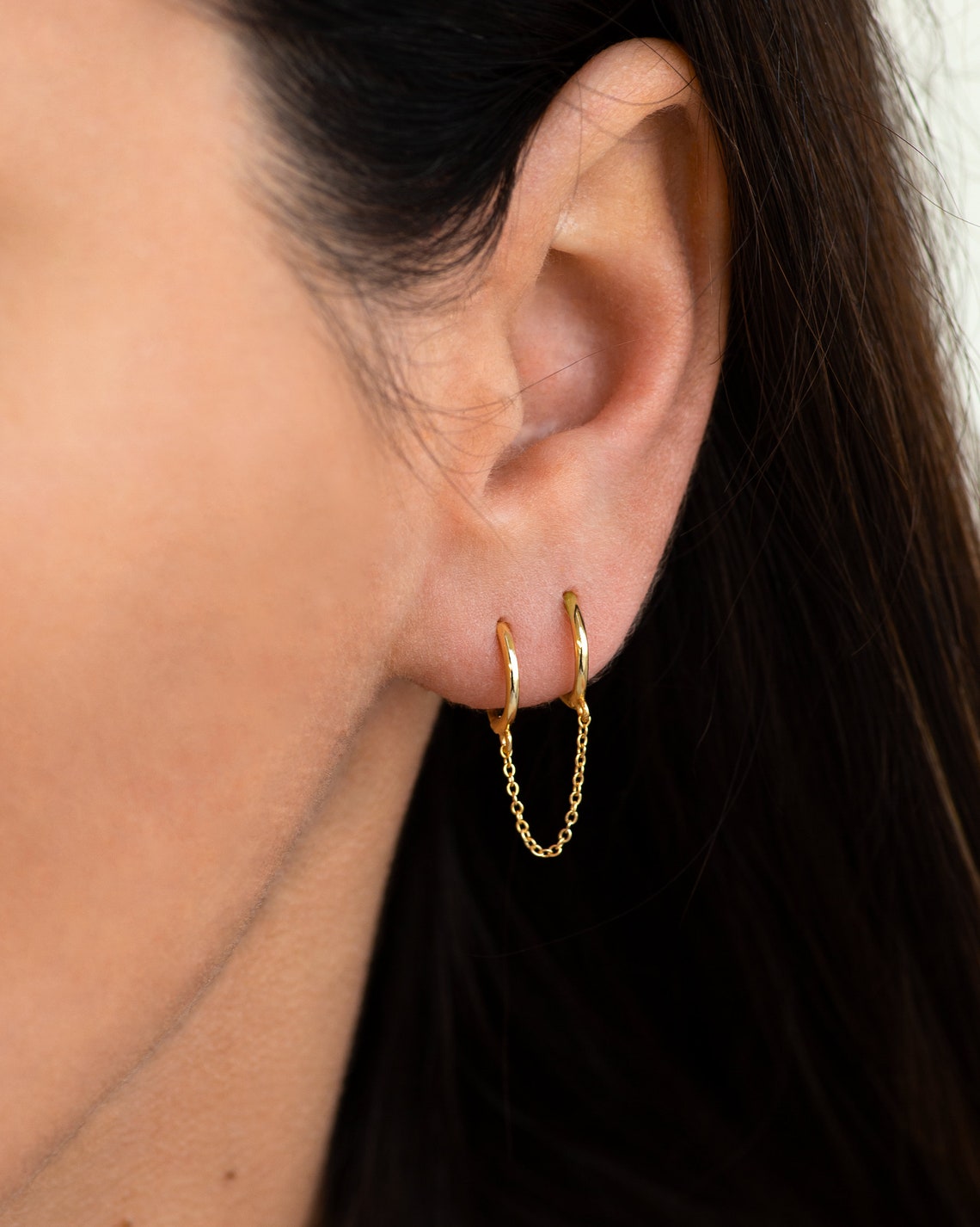 Double Hoop Earring With Chain - Gold Chain Hoops - Chain Hoop Earrings ...