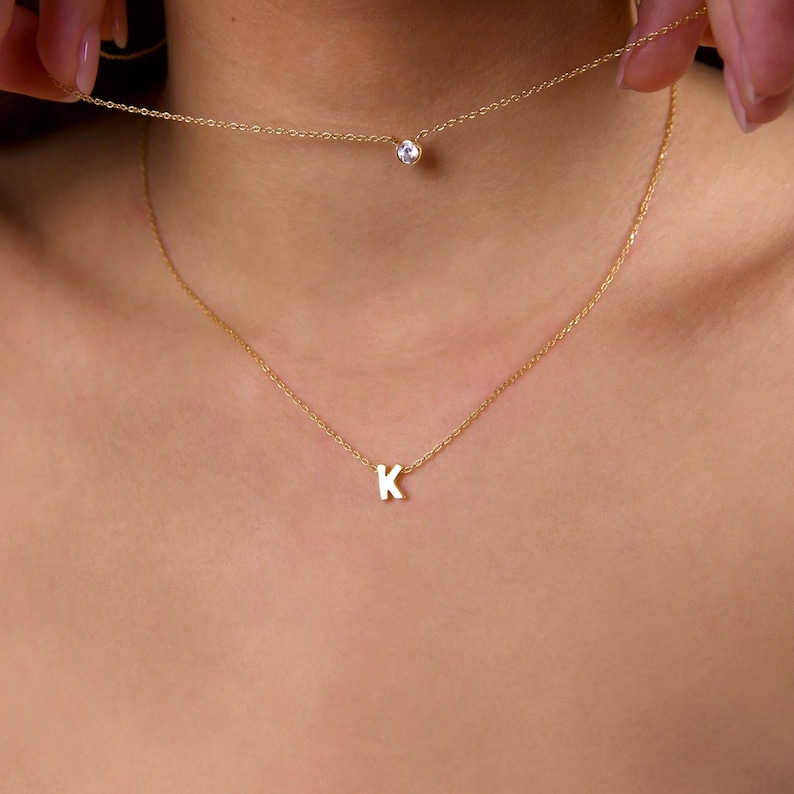 Initial Necklace Tiny Gold Letter Necklace Gold Initial - Etsy