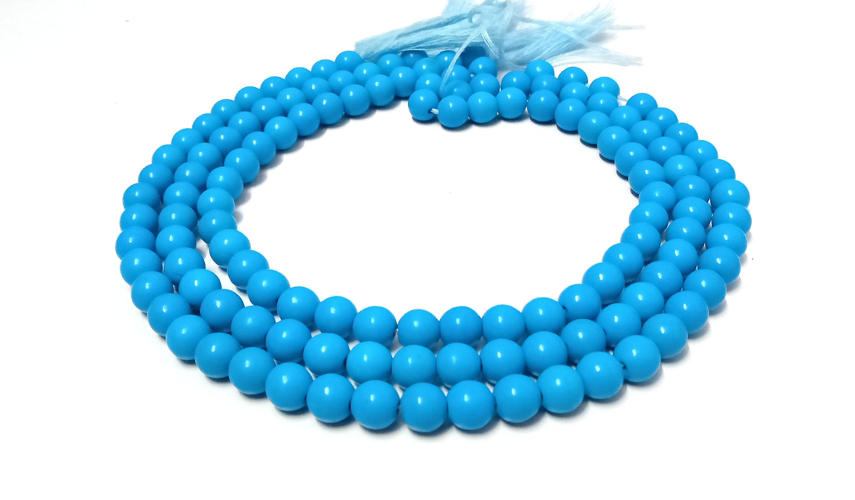 1-5 Strand Natural Turquoise Round Ball Smooth 6-6.5mm Gemstone Beads ...