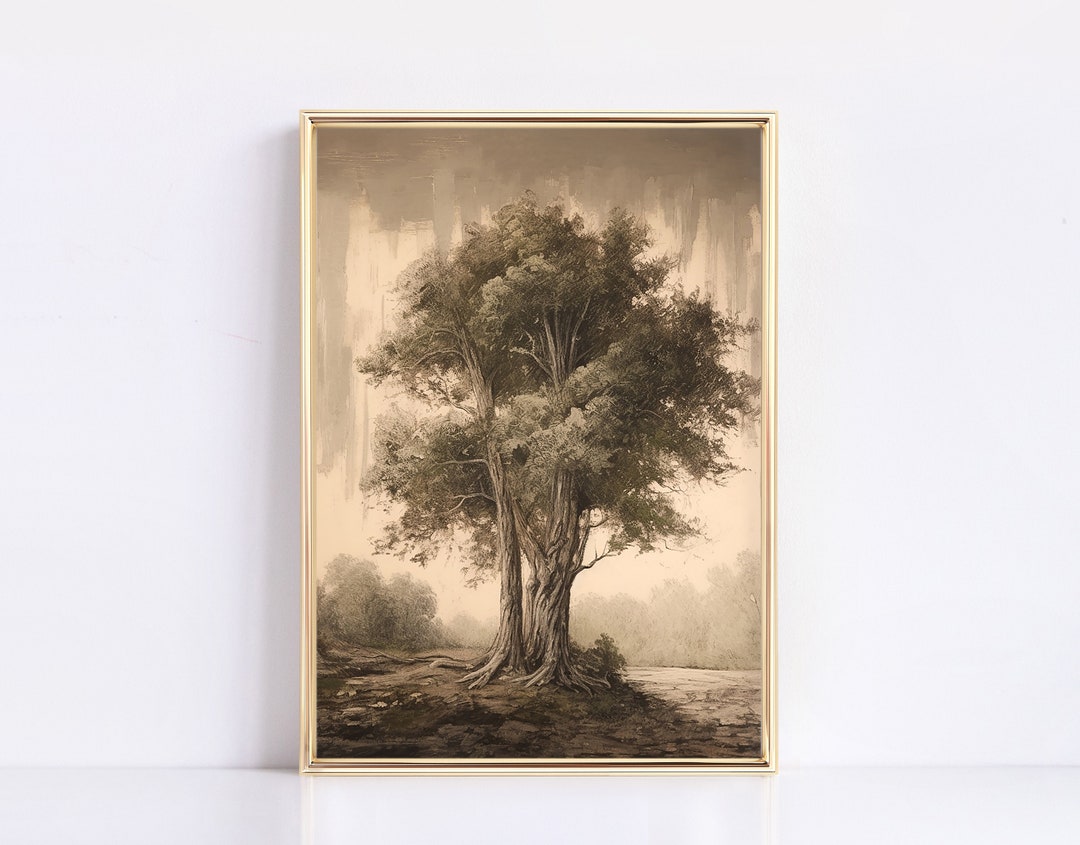 Storybook Tree Print | Water Edge Tree | Neutral Vintage | Digital ...