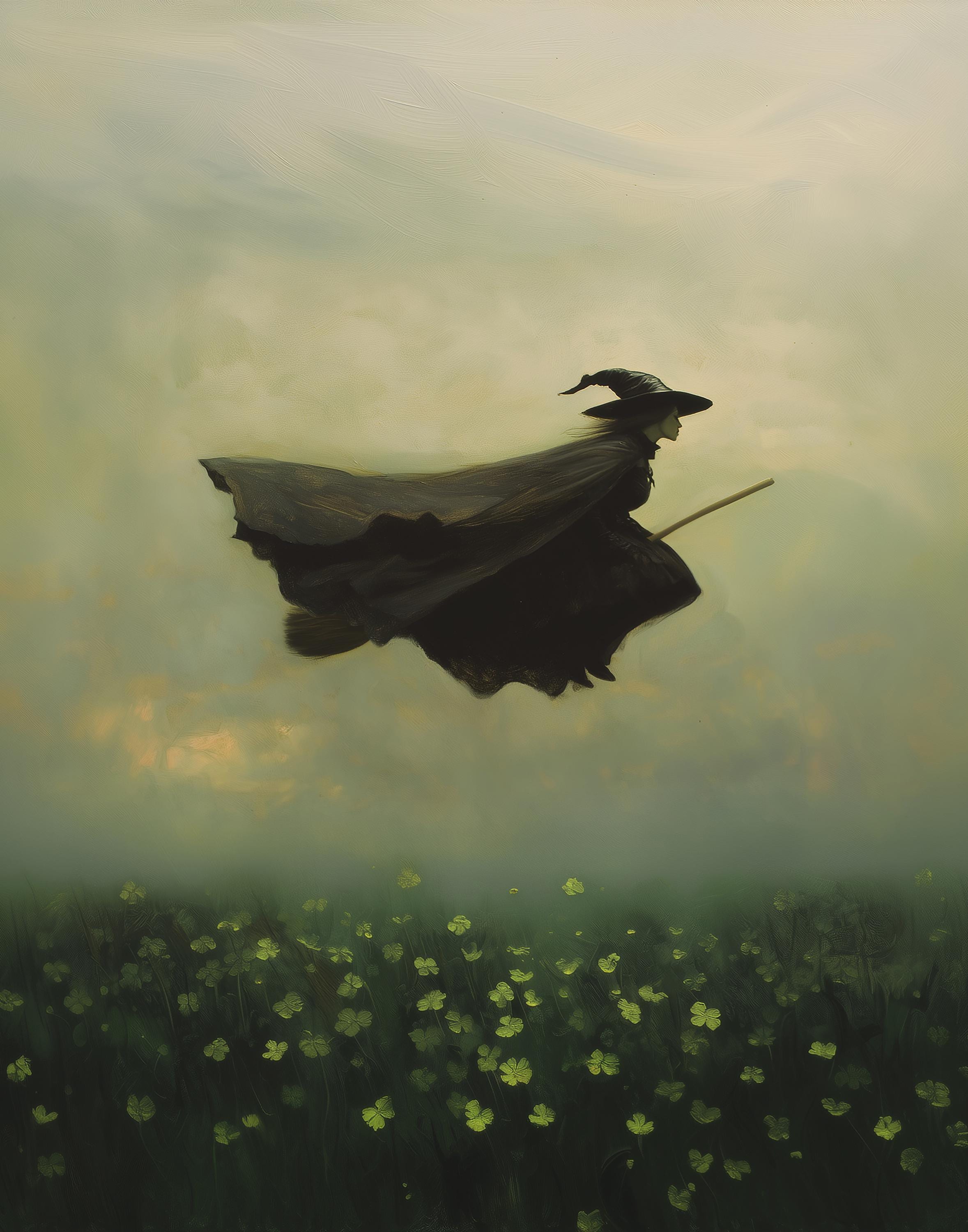 Elphaba Flying Over Clovers | Wicked Digital Art | St Patricks Day Art ...