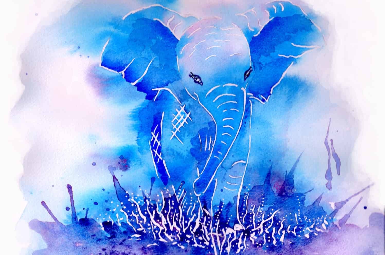 Blue Elephant Blank Card. Print of Watercolour Painting by | Etsy