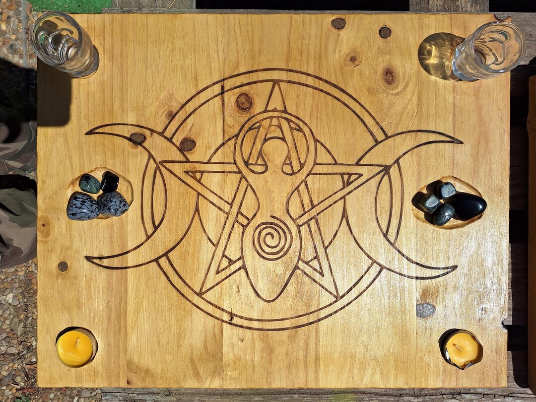 Laser Pyrography on Wood Triple Moon for Ritual or Aperitif - Etsy