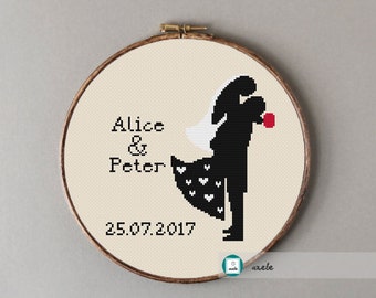 Cross Stitch Pattern Wedding Love Sign, Grey Black, DIY Customizable ...