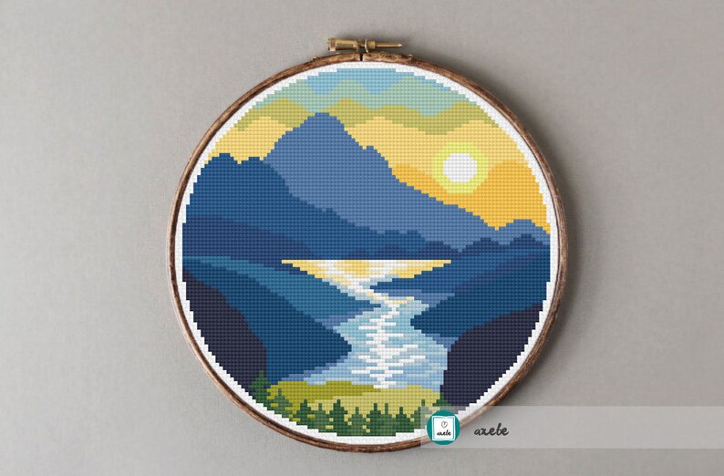 Sunset by the River Cross Stitch Pattern Modern Cross Stitch | Etsy