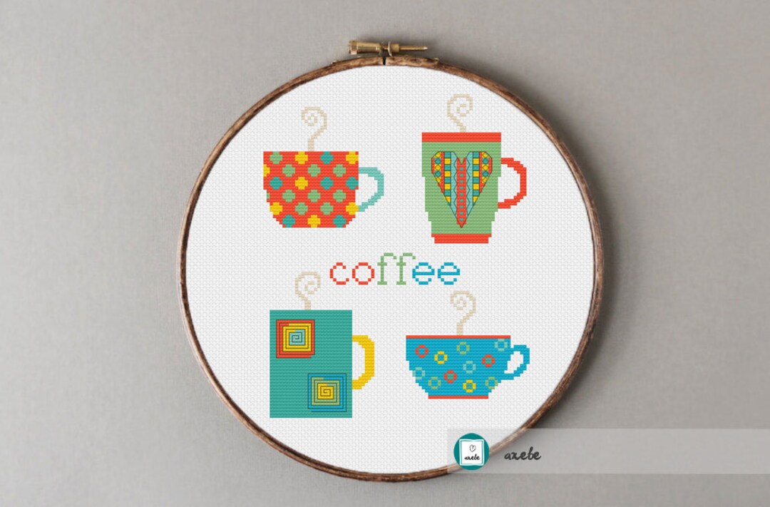 Coffee Cups Cross Stitch Pattern, Modern Cross Stitch Pattern, PDF ...