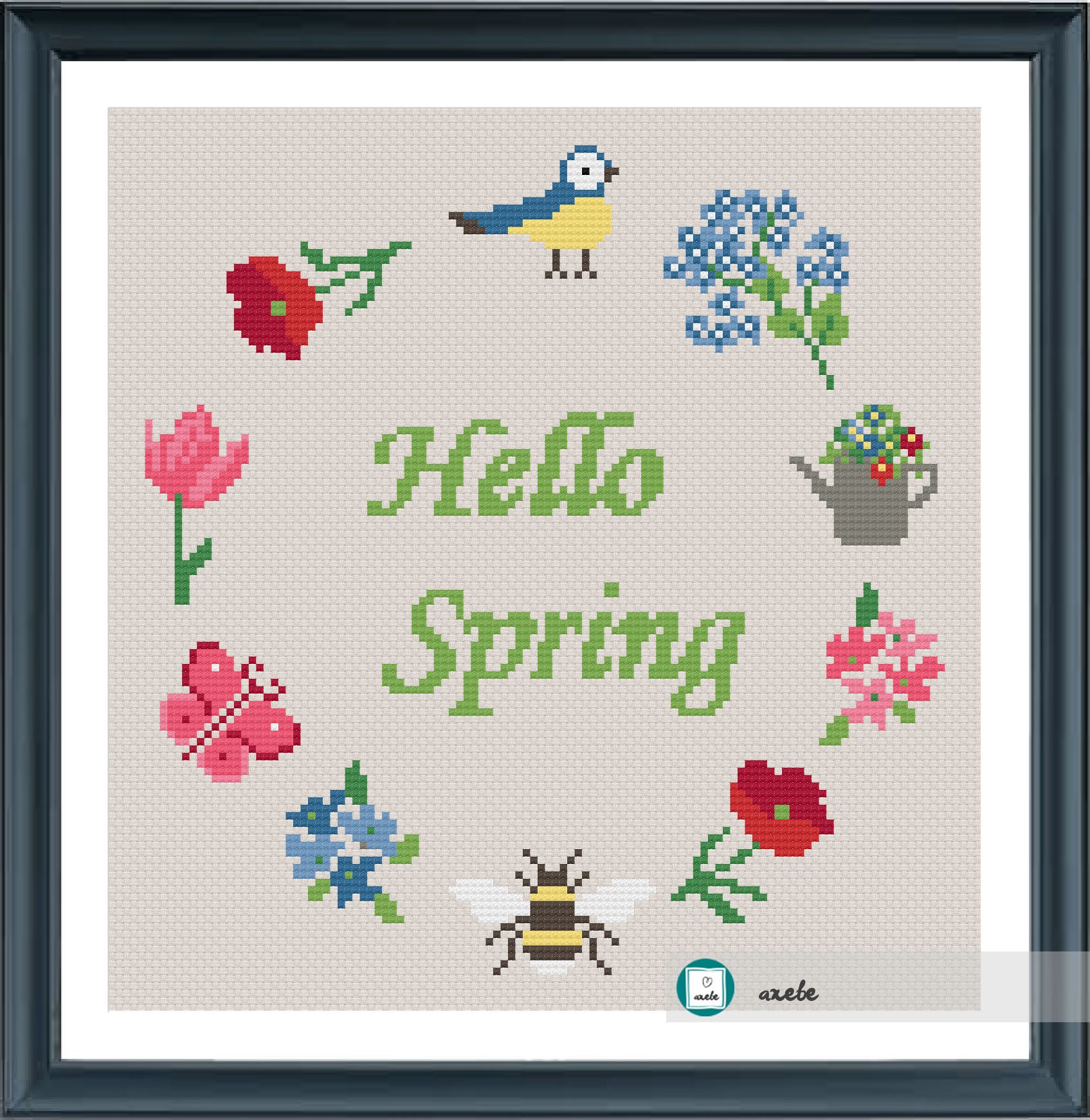 Hello Spring Wreath Cross Stitch Pattern Modern Cross Stitch - Etsy