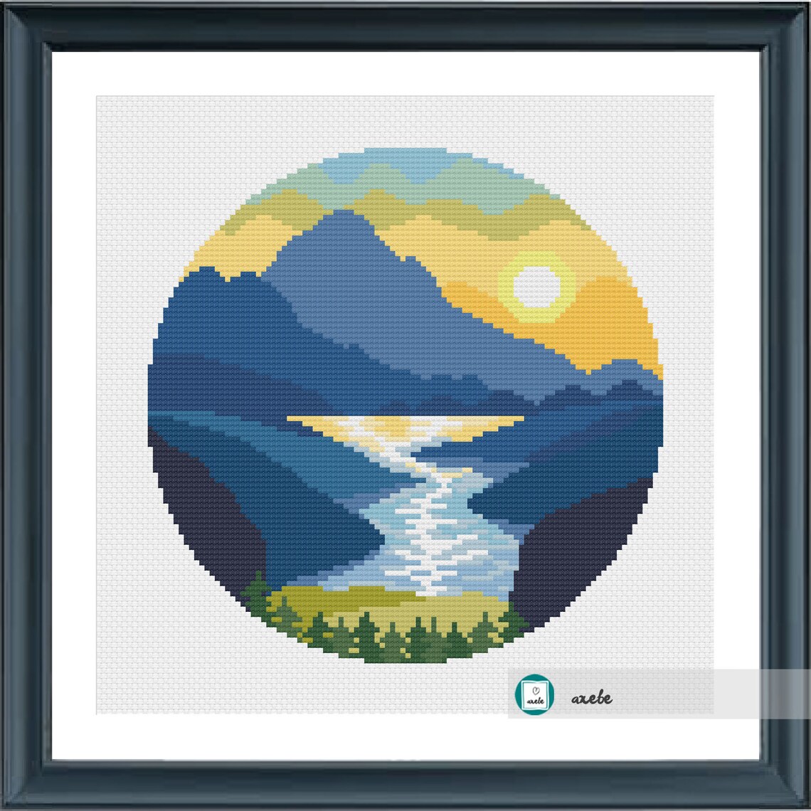 Sunset by the River Cross Stitch Pattern Modern Cross Stitch | Etsy