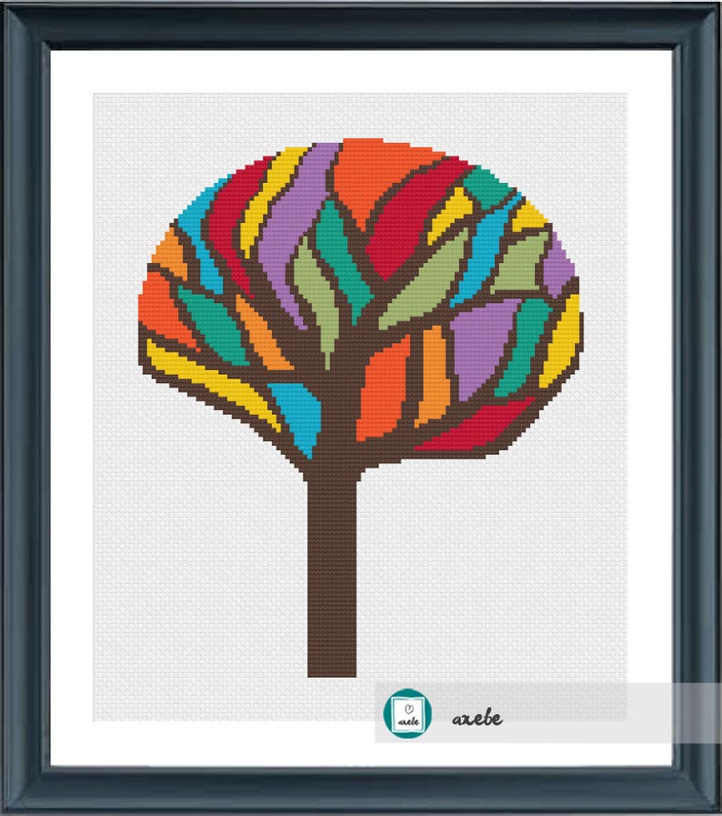 Colorful Tree Cross Stitch Pattern Modern Cross Stitch | Etsy