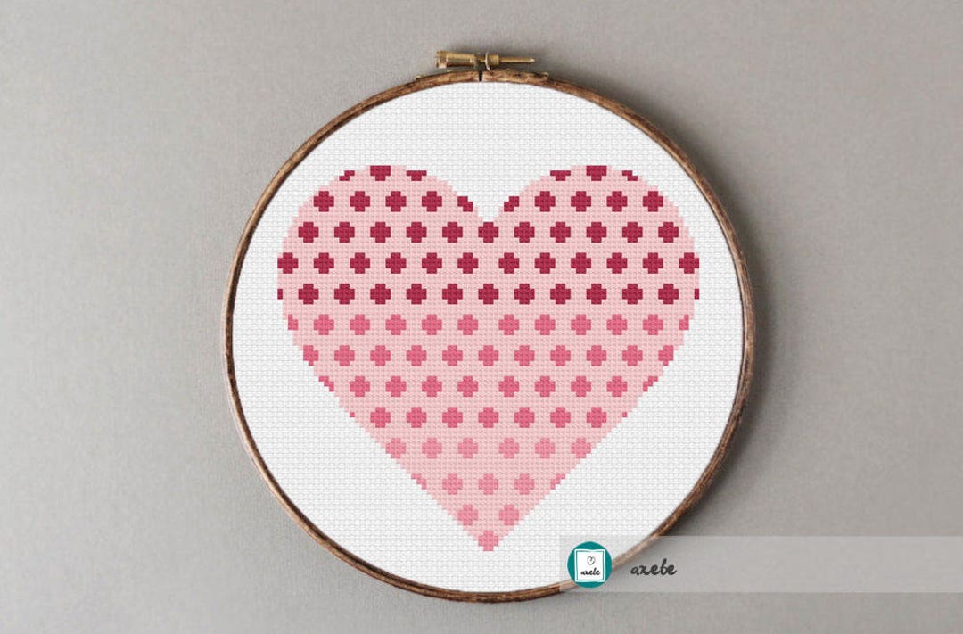Pink Dotted Heart Cross Stitch Pattern, PDF, Instant Download - Etsy